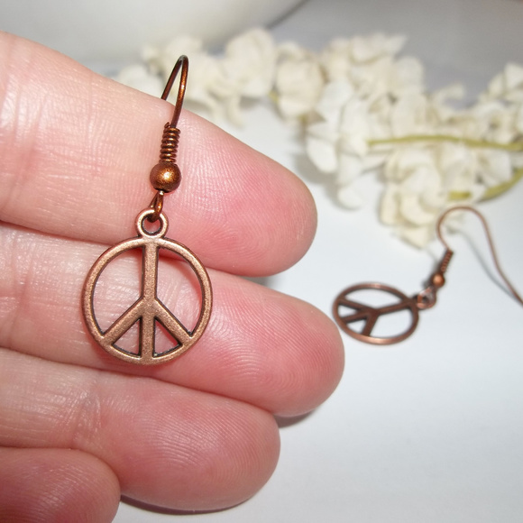 wvluckygirl | Jewelry | Unisex Copper Peace Symbol Sign Earrings Boho ...